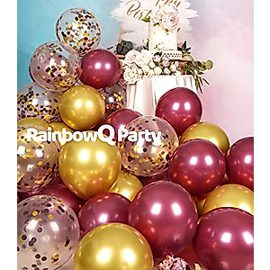 RainbowQ Metallic Shiny Burgundy and Gold Balloons 12 Inch 68PCS Gold Burgundy Confetti Balloons Latex Helium Balloon Set for Graduation Wedding Birthday Party Decorations