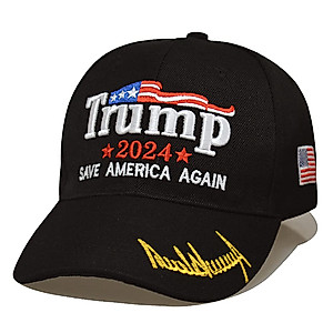 AYRXG 2024 Trump Hat Campaign Rally Save America Again Embroidered Adjustable Black Baseball Cap for Both Men and Women