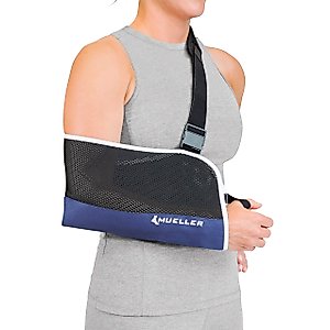 MUELLER Sports Medicine Adjustable Arm Sling - Comfortable Support for Left or Right Shoulder and Arm Injury, For Men and Women, Blue w/ Black Mesh, One Size Fits Most
