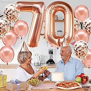 KatchOn, XtraLarge Rose Gold Fringe Curtain - Pack of 2 | Rose Gold Backdrop, 70 Rose Gold Balloon | 70th Birthday Decorations for Women and Bachelorette Party Decorations