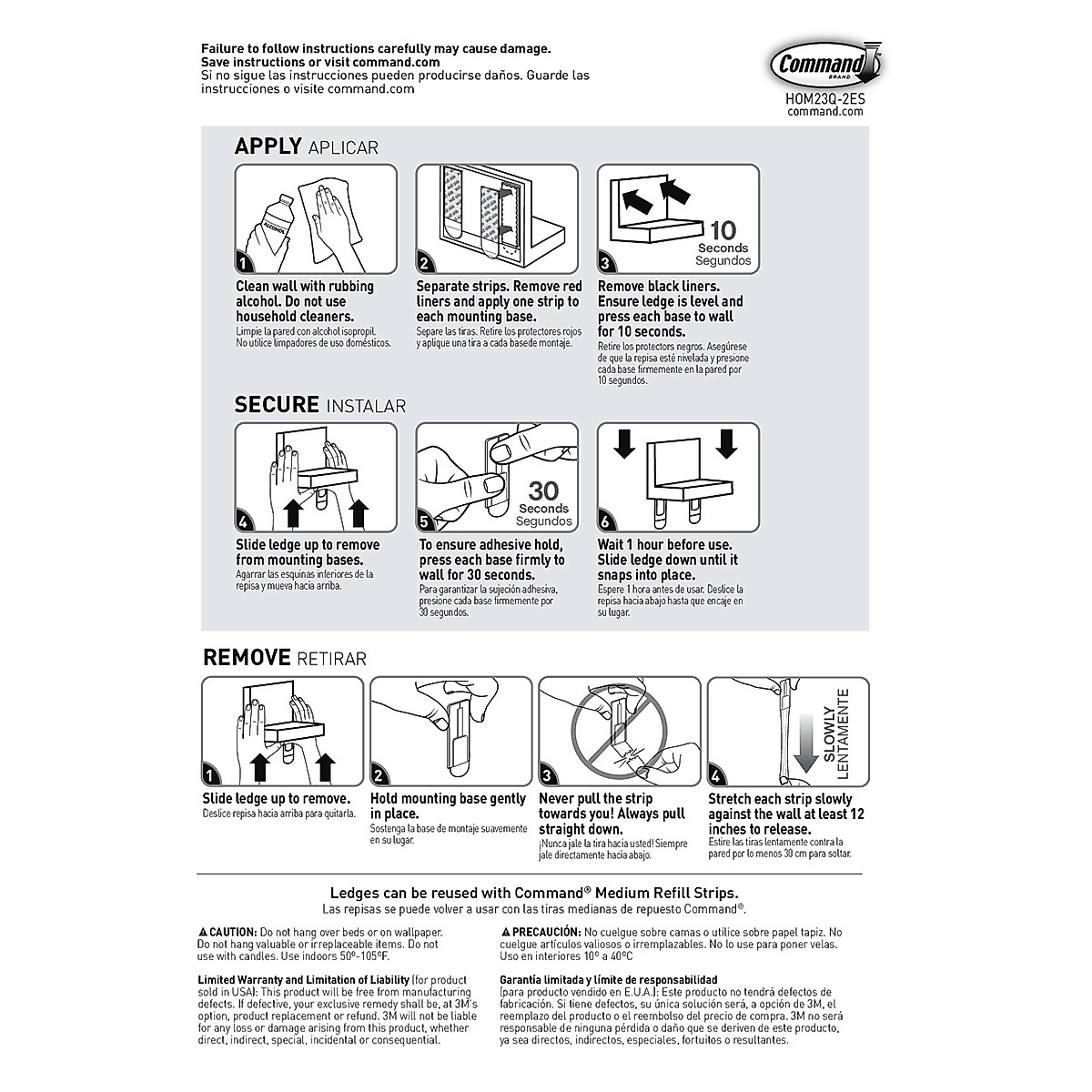 Command Display Ledges, Quartz, 2-Ledges, 8-Medium Foam Strips (HOM23Q-2ES), Great for dorm decor