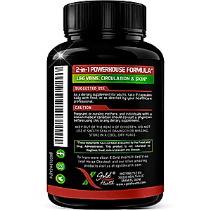 Red Vine Leaf + Horse Chestnut Extract Supplement 1300mg - 120 Veggie Caps: Ultra Concentrated Red Vine Leaf + Horse Chestnut Health Supplements | Powerful Combination | Made in USA | 60 Days Supply