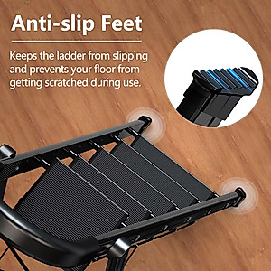 GameGem Lightweight Aluminum 5 Step Ladder Folding Step Stool with Convenient Handgrip Stepladders for 10 Foot High Ceiling with Anti-Slip and Wide Pedal for Home Use Space Saving - Brown Gold