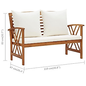 Tidyard Garden Bench with White Cushion and Pillow Acacia Wood Porch Chair Wooden Outdoor Bench for Backyard, Porch, Park, Lawn 46.9 x 26.4 x 32.7 in