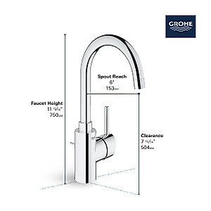 GROHE 32138002 Concetto, Single Hole Single-Handle L-Size Bathroom Faucet 1.2 GPM, Chrome