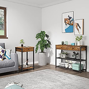 Ecoprsio Nightstand Set of 2 Industrial End Table Side Table with Drawer and Storage Shelf Wood Night Stand Rustic Bedside Table for Bedroom, Living Room, Sofa Couch, Hall, Easy Assembly