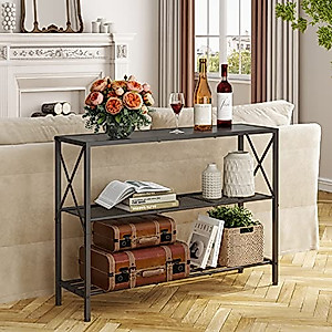 Hoctieon Black Console Tables for Entryway, 3 Tier Entryway Table, Narrow Sofa Table with Shelves, Hallway Table for Entryway, Living Room, Foyer, Office