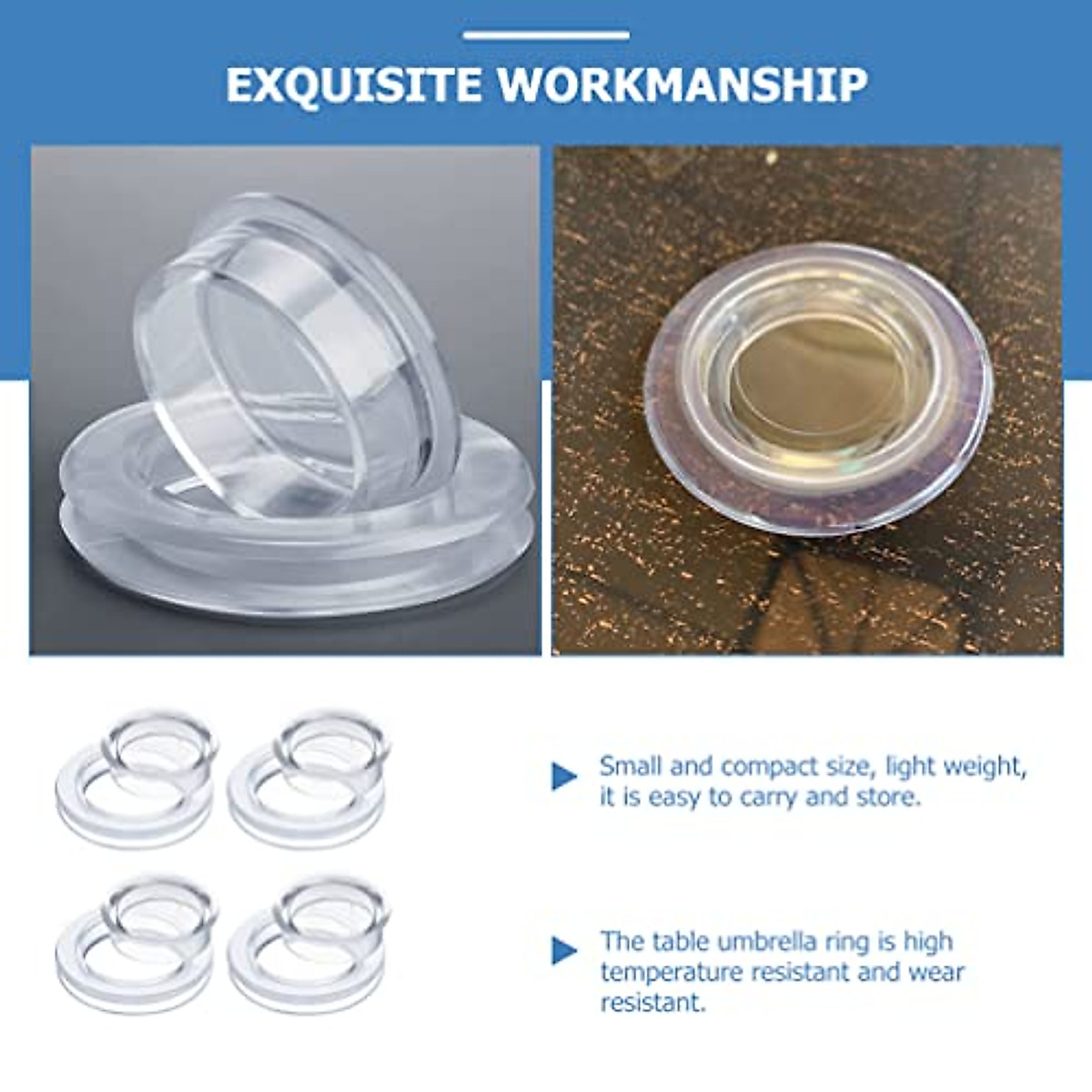 DOITOOL 4 Sets Patio Table Umbrella Hole Ring and Caps Set, Silicone Umbrella Hole Plug and Cap for Glass Patio Garden Beach Table Deck Yard, 2 Inch (Clear)
