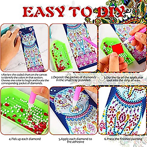 12 Pieces 5D Diamond Painting Bookmark Art Beaded Rhinestone Floral Bookmark with Tassel PU Leather Bookmarks for Adults Kids DIY Craft Supplies