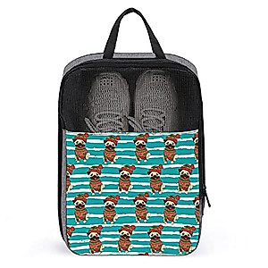 Frcavbin Christmas Holidays with A Pug in Sweater And Winter Hat Travel Shoe Bag Shoes Carrier with Handle and Zipper Foldable Shoe Puches Organizer for Home storage School starts