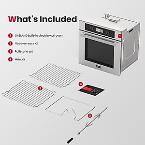 GASLAND 24 Inch Electric Wall Oven, 2.6 Cu.ft Built-in Single Wall Oven, 12 Cooking Functions, 3D Heating, Convection Oven with Rotisserie, Touch Control, Safety Lock, ETL Certified, Stainless Steel