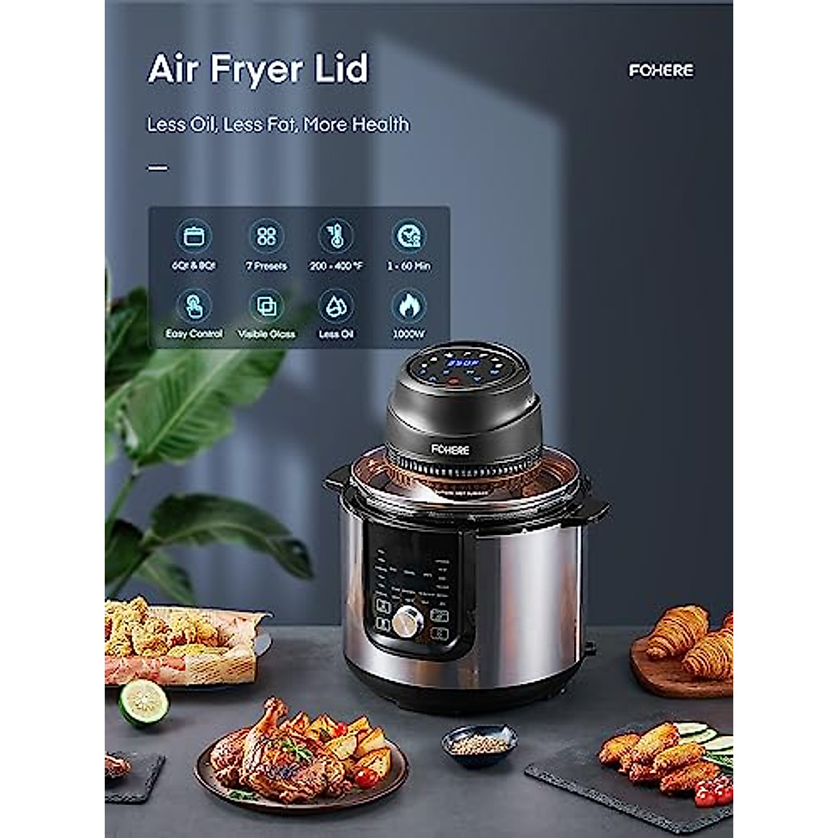 Air Fryer Lid for Instant Pot 6Qt/8Qt, 7 in 1 with LED Touchscreen, Turn Your Pressure Cooker Into Air Fryer in Seconds, Air Fryer Accessories and Recipe Cookbook Included