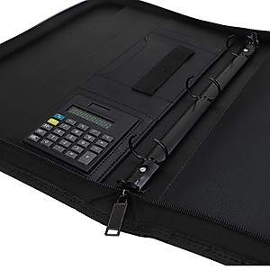 Freeprint Business Portfolio with Zipper 3 Ring Binder Organizer - PU Leather Folder Padfolio Document Organizer with Solar Calculator,Writing Pad