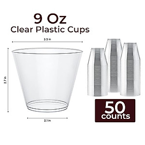 Exquisite Clear Plastic Cups With Straws 100 Pack - Clear Tumbler - 9 Oz Plastic Cups Disposable Cups Plastic Tumblers - Cocktail Cups, Party Cups With Straws - For Parties, Events And Weddings