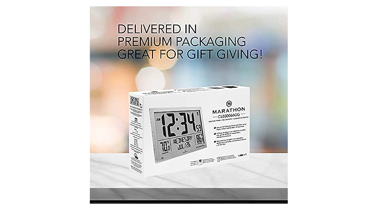 MARATHON Atomic Full Calendar Clock with Large Digits & Temperature