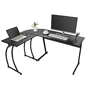 BBBuy L-Shaped Corner Computer Desk Home Office PC Laptop Gaming Workstation with Steel Frame/Stand, Black