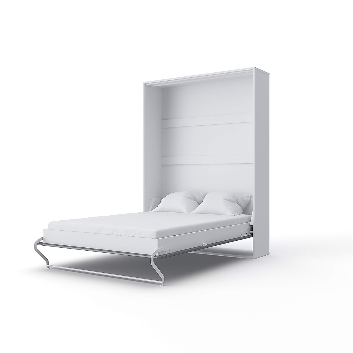 invento Vertical Wall Bed with Mattress European Full XL Size with 2 cabinets (White/Grey)