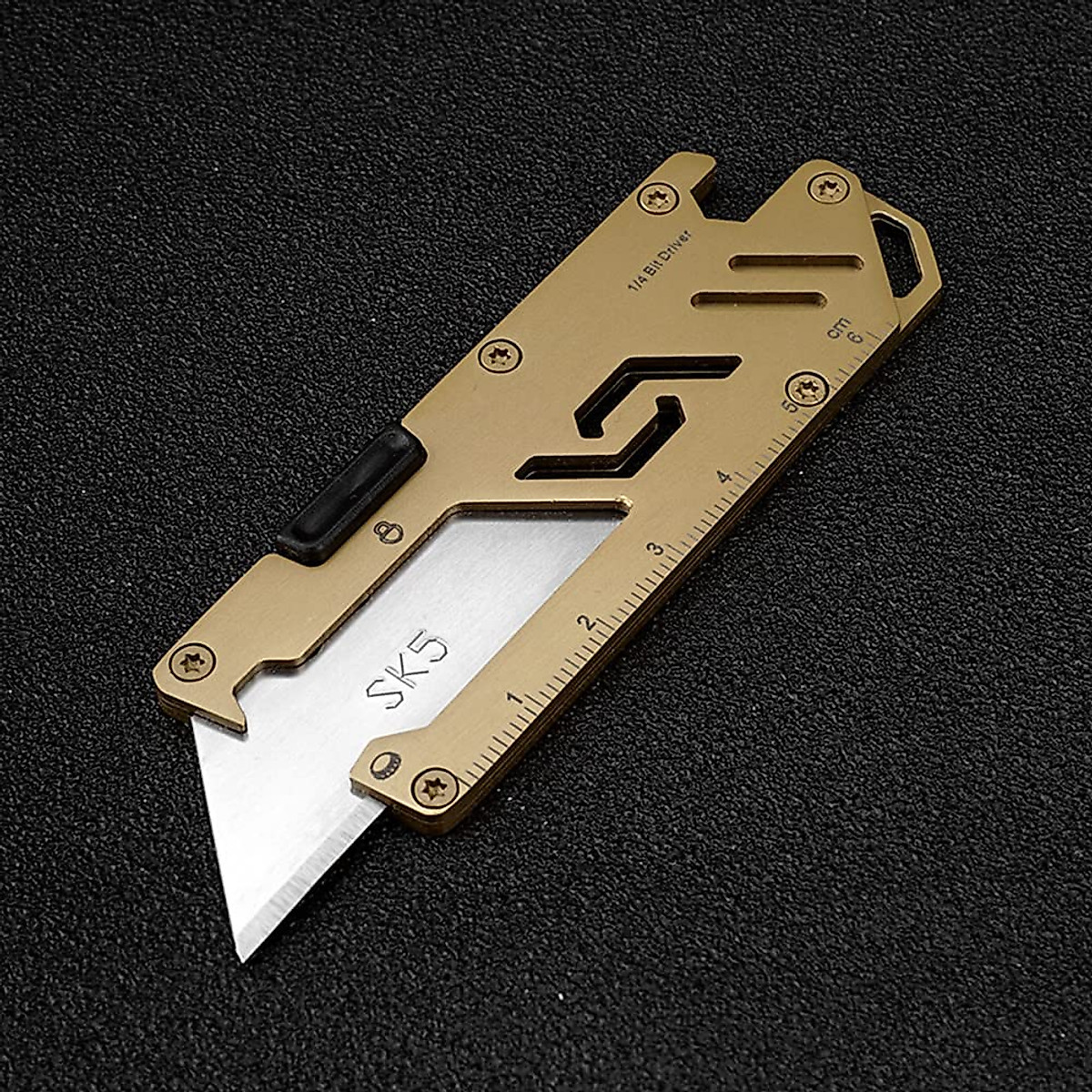 KUNSON Stainless Steel Pocket Utility Knife, Portable EDC Retractable Box Cutter for Cartons, Cardboard and Boxes, Quick-Change Blade, Safety Lock Design, Extra 5 Blades Included (Gold)