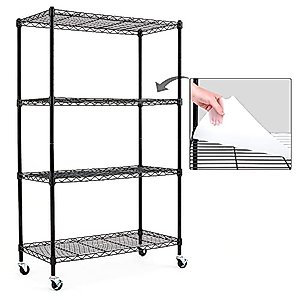 4-Shelf Shelving Units and Storage on Wheels with 5-Shelf Liners, NSF Certified, Adjustable Carbon Steel Wire Shelving Unit Rack for Garage, Kitchen, Office, Black (50H X 30W X 14D)