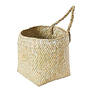 Creative Co-Op Hand-Woven Seagrass Wall Handles, Whitewashed, Set of 2 (Hangs or Sits) Basket, Natural, 2