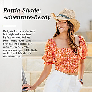 Wallaroo Women’s Tahiti Cowboy (Turquoise) – Wide Brim, Natural Fiber, Adjustable, for Medium Size, Western Style, Festival Hat, Outback Hat, Sustainable Fashion, Eco-Friendly, UV Sun Protection