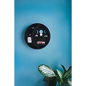 Kanley Crescent Moon Shelf for Crystals Stone, Essential Oil, Small Plant and Art - Wall, Room, and Gothic Witchy Decor - Moon Phase Rustic Boho Shelfs - Wooden Hanging Floating Shelves - (Black)