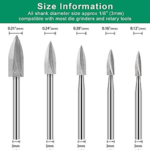 Wood Carving Drill Bits Set for Dremel Rotary Tool 5Pcs Engraving Drill Accessories Bit Wood Crafts Grinding Woodworking Tool with 1/8” Shank for DIY Carving Drilling Micro Sculpture