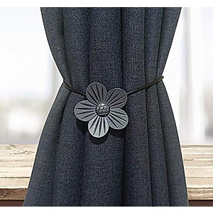 CHICTIE 1 Pair Vintage Flower Hand Carved Magnetic Tiebacks Ropes Curtain Drapery Holdbacks Artistic Room Décor for Girls Cafe Bistro (Metal Flower Tieback- Gray)