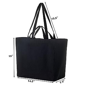 Firecolor Chic 15" X 14.5" X 8" Large Sturdy Canvas Tote Bag - Large Grocery Shopping Beach Reusable Totes Bags With Double Handle (Black)