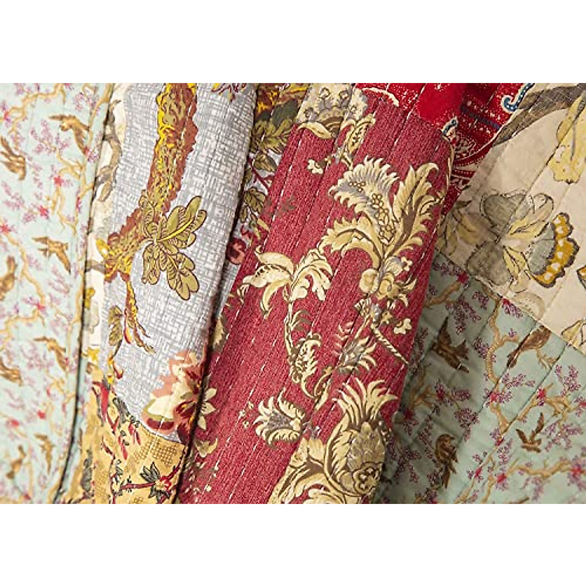 Chezmoi Collection Leslie 3-Piece Floral Patchwork Pre-Washed 100% Cotton Quilt Set, Queen