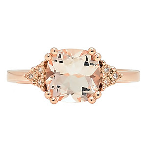 Dazzlingrock Collection 10K 8 MM Cushion Morganite & Round White Diamond Ladies Engagement Ring, Rose Gold, Size 7