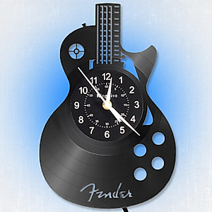 KingLive Music Wall Clock, Guitar Vinyl Wall Clock12”(30cm) 7 Kinds of LED Color Art Night Light Home Decor Music Instrument Wall Clock,Gift for Men