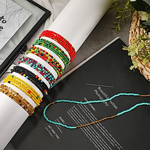 8 Pcs Beaded Anklets for Women Handmade Multicolor Layered Ankle Seed African Beaded Anklets for Women Elastic Boho Ankle Bracelets Glass Bead Stretch Anklet for Women Summer Foot Jewelry