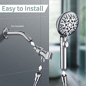 WHZeffect Handheld Shower Heads with ON/OFF Switch,Extra Long 79-inch Hose 8 Spray Settings High Pressure Detachable Showerhead,Built-in Power Sprayer to Clean Pets, Adjustable Angle Bracket,Silver