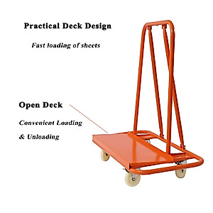 Drywall Sheet Cart, Heavy Duty Panel Dolly Cart with 4 Swivel Wheels, Handling Wall Panel, Sheetrock Sheet Panel Service Cart, Wood Panel, Rolling Dolly for Garage, Home, Warehouse (Orange, 3000 lbs)