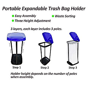 Reliable1st Portable Garbage Trash Bag Holder with 25 PCS Drawstring Bags ，Collapsible Expandable can Outdoor Waste Bins Camping Accessories for and Indoor RV Picnic Kitchen Home Use | Blue