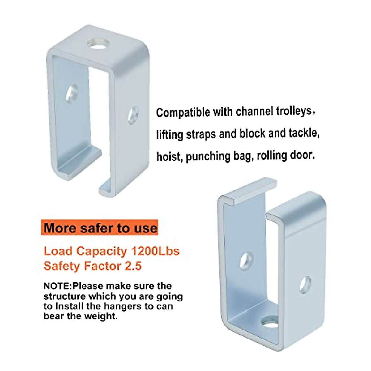 Channel Trolley Track Hanger for P1834-EG, Intermediate Support Hanger Bracket for 1-5/8" Strut Channel - 4 Packs