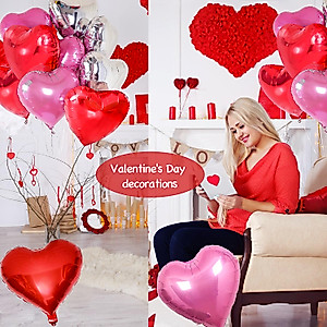 Upgraded Pink Silver and Red Balloons - Pack of 15 - Heart Shaped Foil Balloons for Valentines Day Wedding Birthday Bridal Shower Baby Shower Decorations