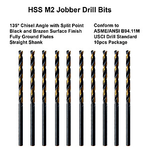 MAXTOOL 9/64" 10pcs Identical Jobber Length Drills HSS M2 Twist Drill Bits Fully Ground Black & Bronze Straight Shank Drills; JBF02H10R09P10