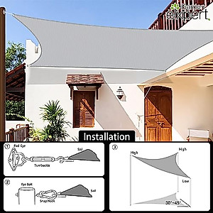 Garden expert 16'x20' Sun Shade Sail Light Grey Rectangle Canopy Sail Shade for Patio Garden Outdoor Backyard