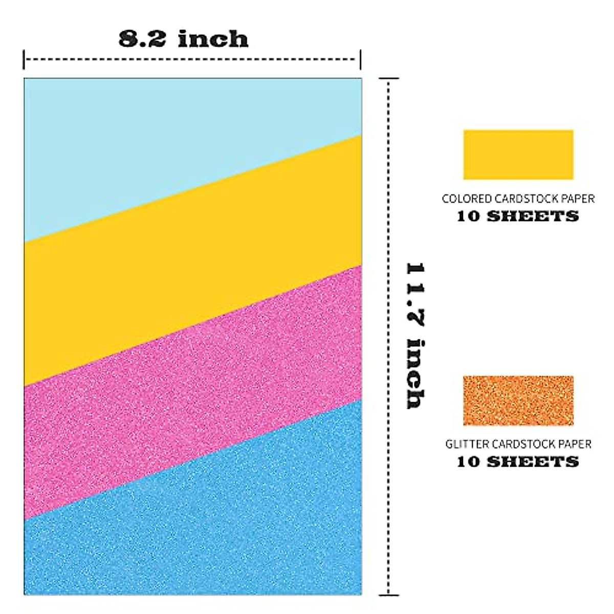 VETUZA 20 Sheets Glitter&Colored Cardstock Paper - 92lb./250GSM Cover, A4 Mixed Colored Craft Cardstock for School DIY Project, Birthday Card Making, Thanksgiving Gift Box Wrapping