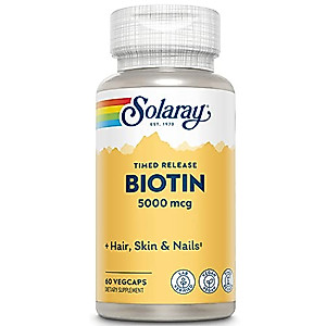 SOLARAY Biotin 5000 mcg | Timed Release | Fast-Acting, Long-Lasting Healthy Hair, Skin & Nails Support | 60 VegCaps