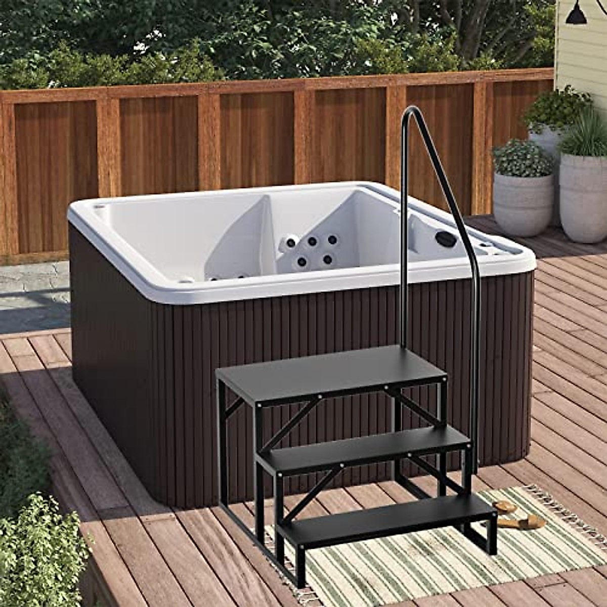 2 Step Stairs 5th Wheel Stair Hot Tub Steps Outdoor RV Alloy Steel Step Ladder Support Economy Stair Riser Quick Eases Boarding and Exitingfor RVs and Travel Camper Trailers Non Slip Assist Handrail