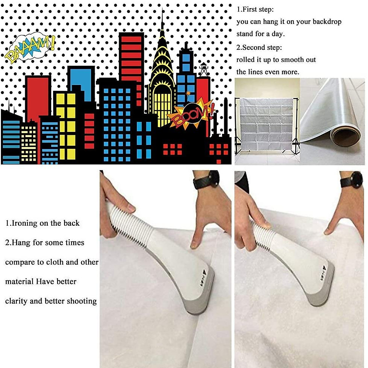 Art Studio 8x6ft Superhero Super City Photography Backdrops Skyline Buildings City Boom Photo Background Children Birthday Party Banner Photo Studio Booth Cake Table Decor