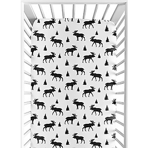 Black and White Woodland Moose Baby or Toddler Fitted Crib Sheet for Rustic Patch Collection by Sweet Jojo Designs