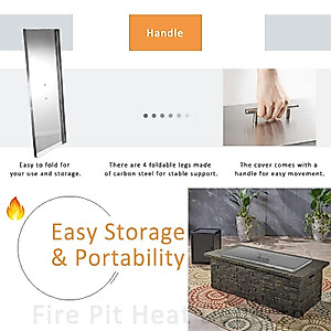 Marada Square Metal Fire Pit Cover Lid 33" x 13" x 1" Fire Pit Cover Rectangular Heat Resistant Stainless Steel Lid 1.5 mm Thick for Burner Pan