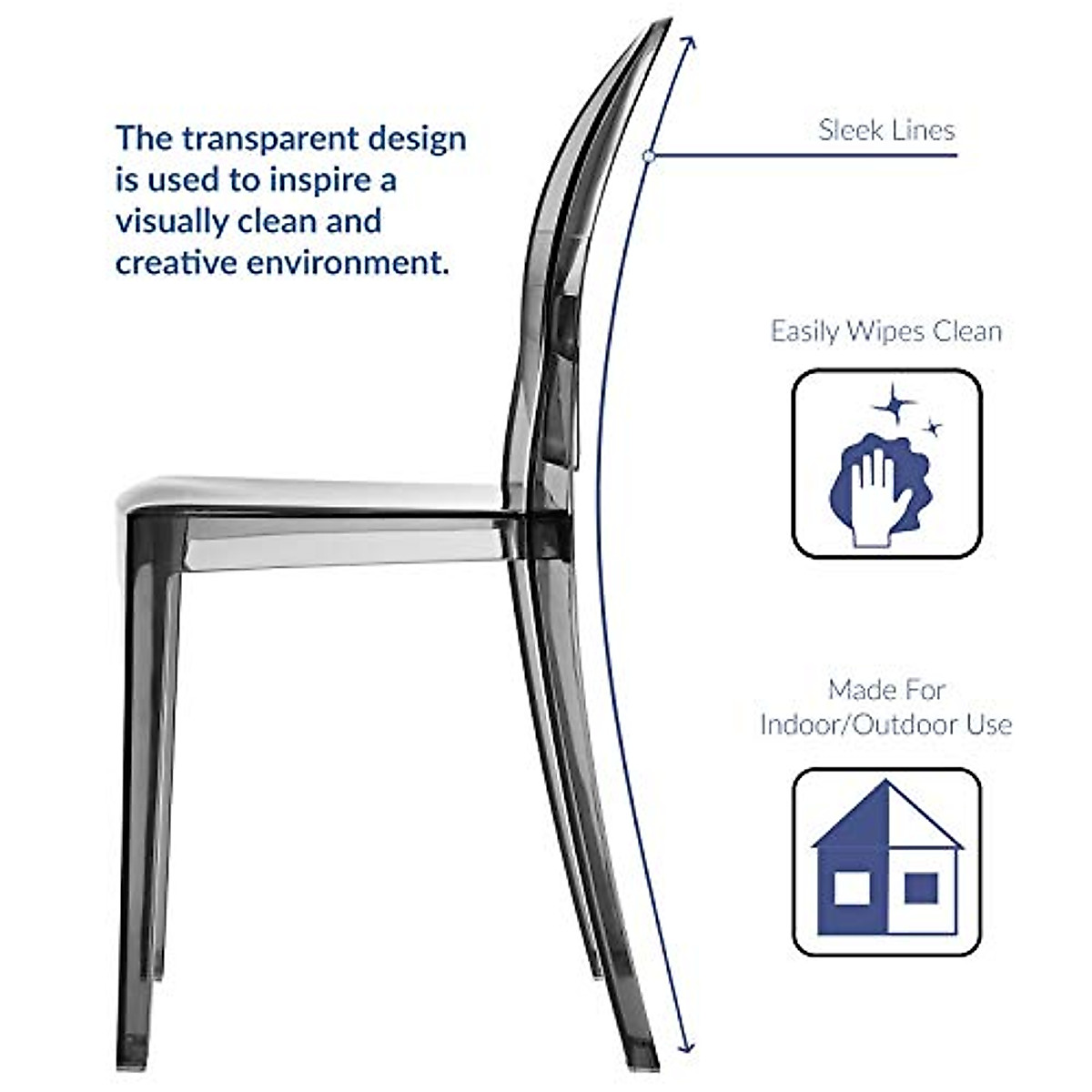 Modway Casper Modern Acrylic Stacking Kitchen and Dining Room Chair in Smoke - Fully Assembled