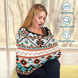 Ethnic Geometric Chevron Aztec Nursing Cover Breastfeeding Scarf, Stretchy Infant Carseat Canopy Multi-use Stroller Cover Car Seat Cover for Baby Girl Boy