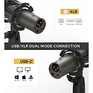 MAONO XLR Podcast Microphone, Professional Cardioid Studio Mic for Podcasting, Recording, Streaming, Vocals, Voice Over, Music, ASMR(PM500 & HD300T Gray)