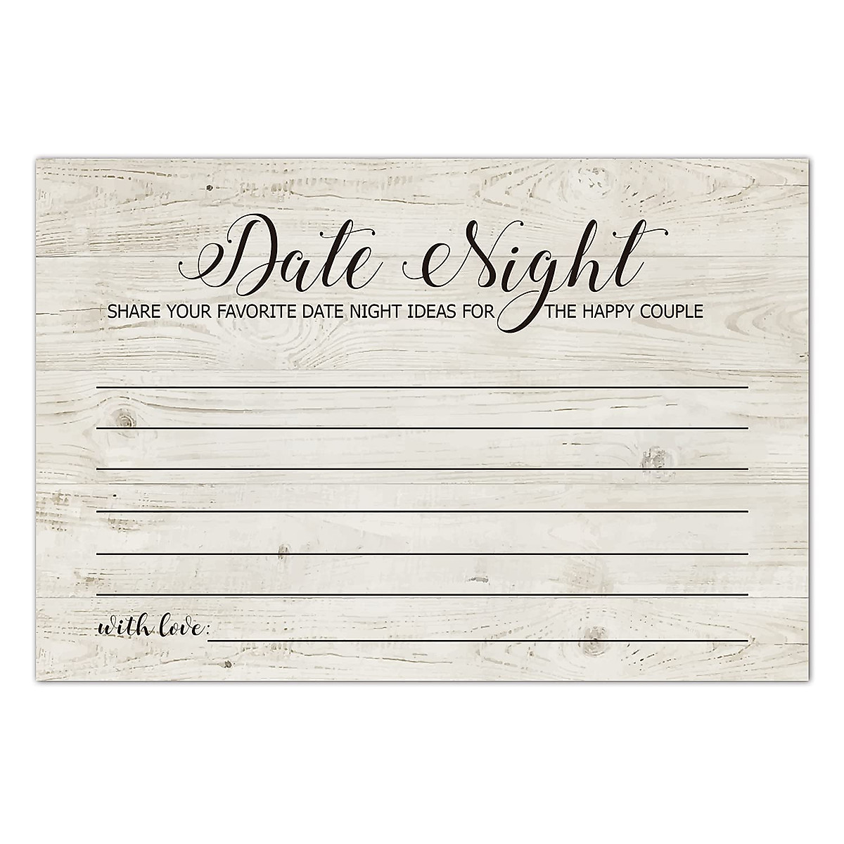50 Rustic Wood Date Night Cards, Date Night Ideas Great Gifts for Couples, Husband, Wife, Boyfriend, Girlfriend, Anniversary, Bride and Groom, Romantic Conversation Starter Card Set, 4X6 Inch.
